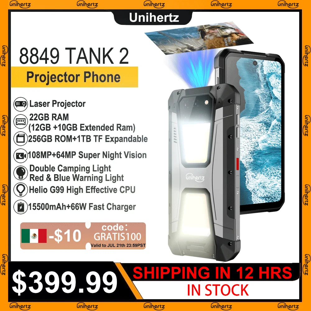 Unihertz-teléfono inteligente 8849 tank 2, dispositivo con proyector, 22GB, 256GB, luz de ...