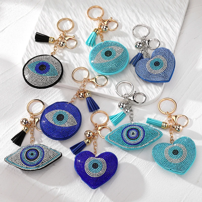 Zircon Luxury Round Heart Blue Eye Tassel Keychains For Friend Couple ...