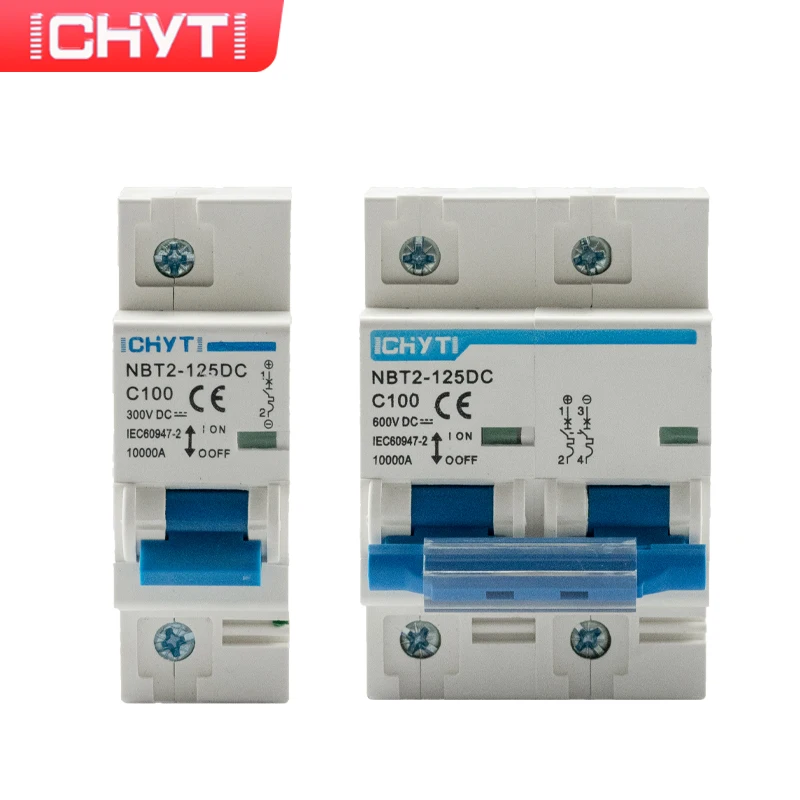 CHYT Mini interruptor de circuito curvo, interruptor de CC MCB 1P 2P 300V 600V 80A 100A 125A ...