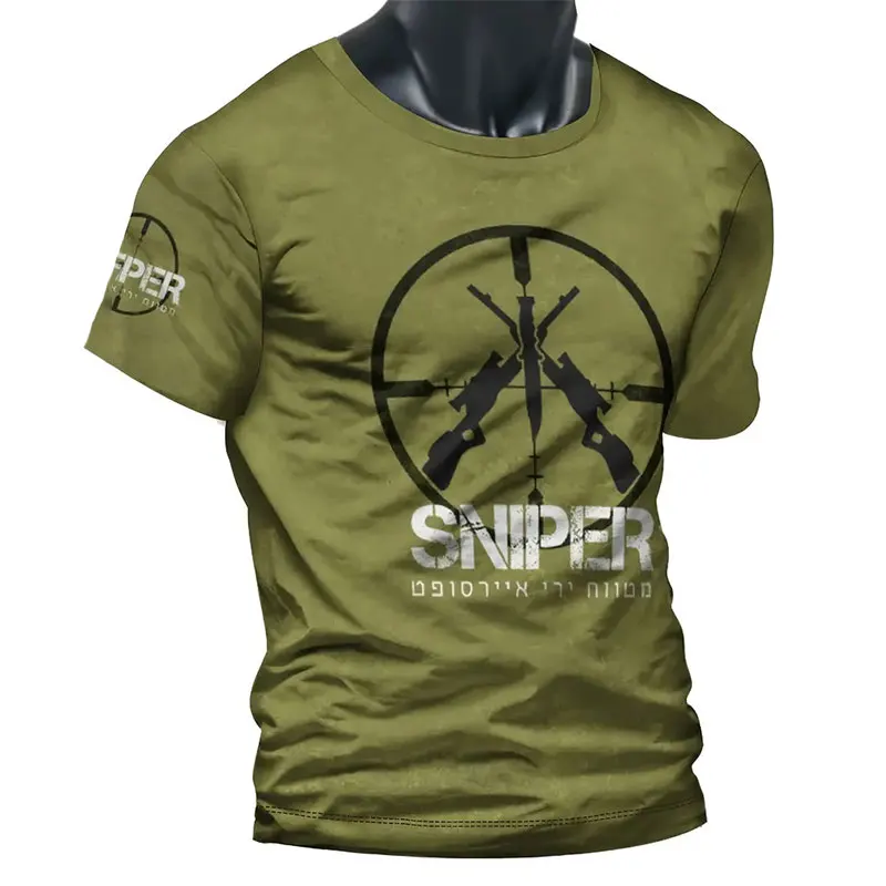 Summer New Men's T-shirt Sniper Printed Short-sleeved Top Men's Fitness ...