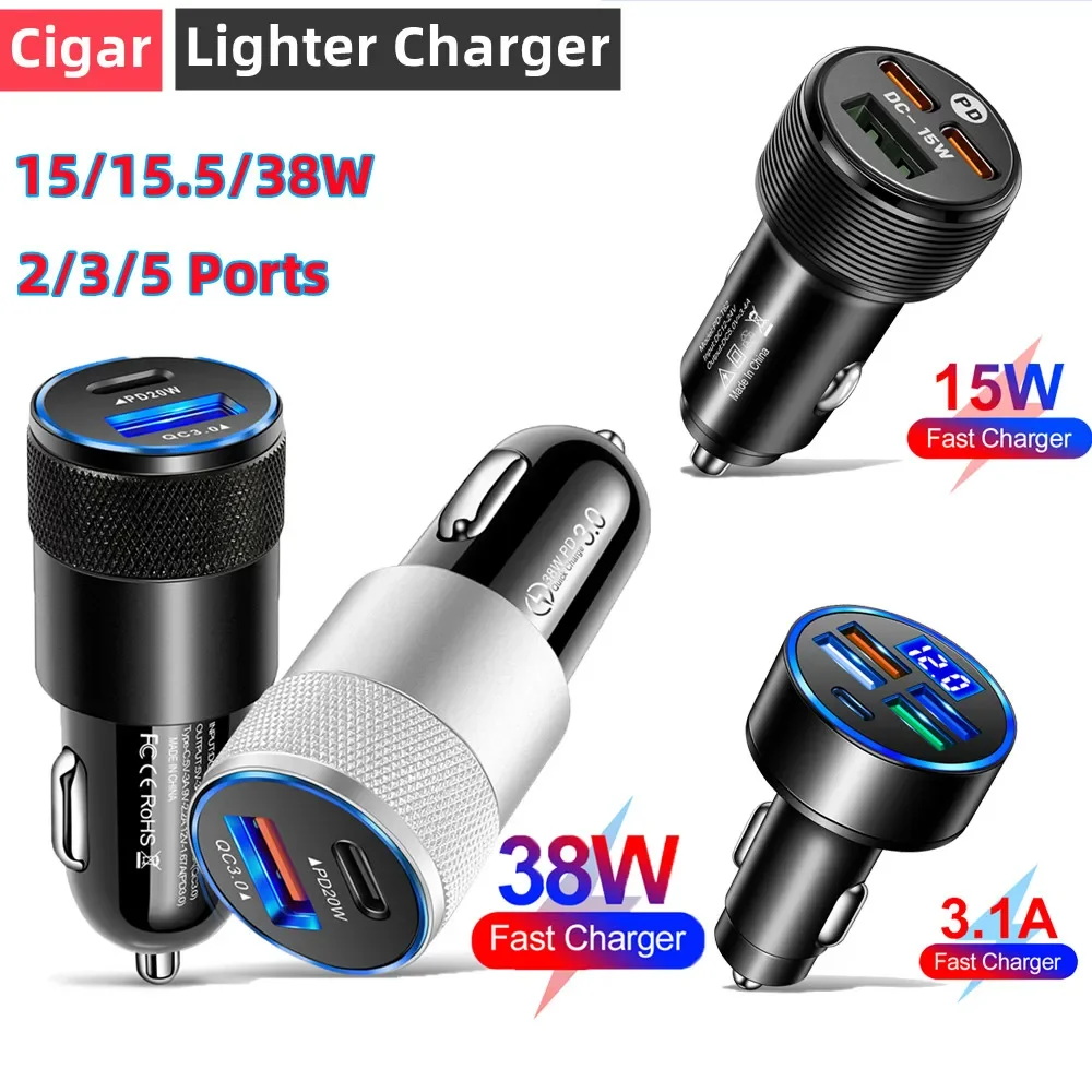 15-15-5W-38W-Cigar-Lighter-Charger-2-3-5-Ports-Car-Fast-Chargercigar ...