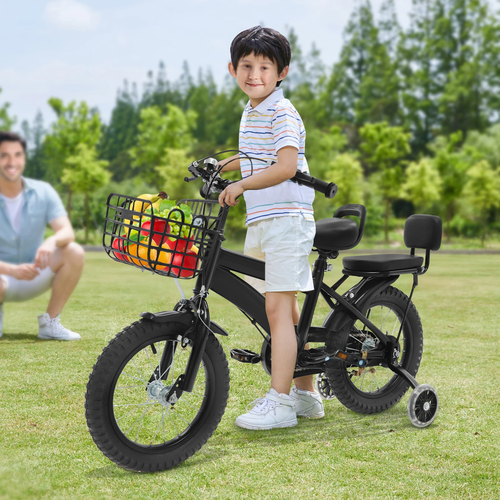 14" Kids Bike Adjustable Children's Bicycle Load 60kg w/Training Wheels ...