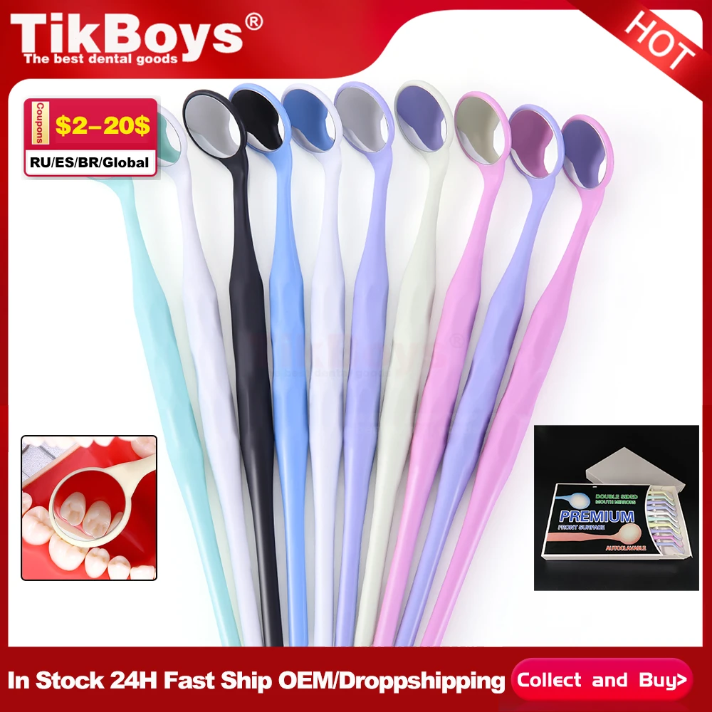 10pcs/Box with Random Colors Dental Double Sided Mouth Mirrors ...