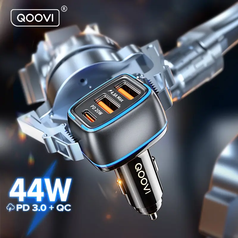 QOOVI-44W-Car-Charger-PD-USB-Type-C-3-Ports-Fast-Charging-USB-Quick ...