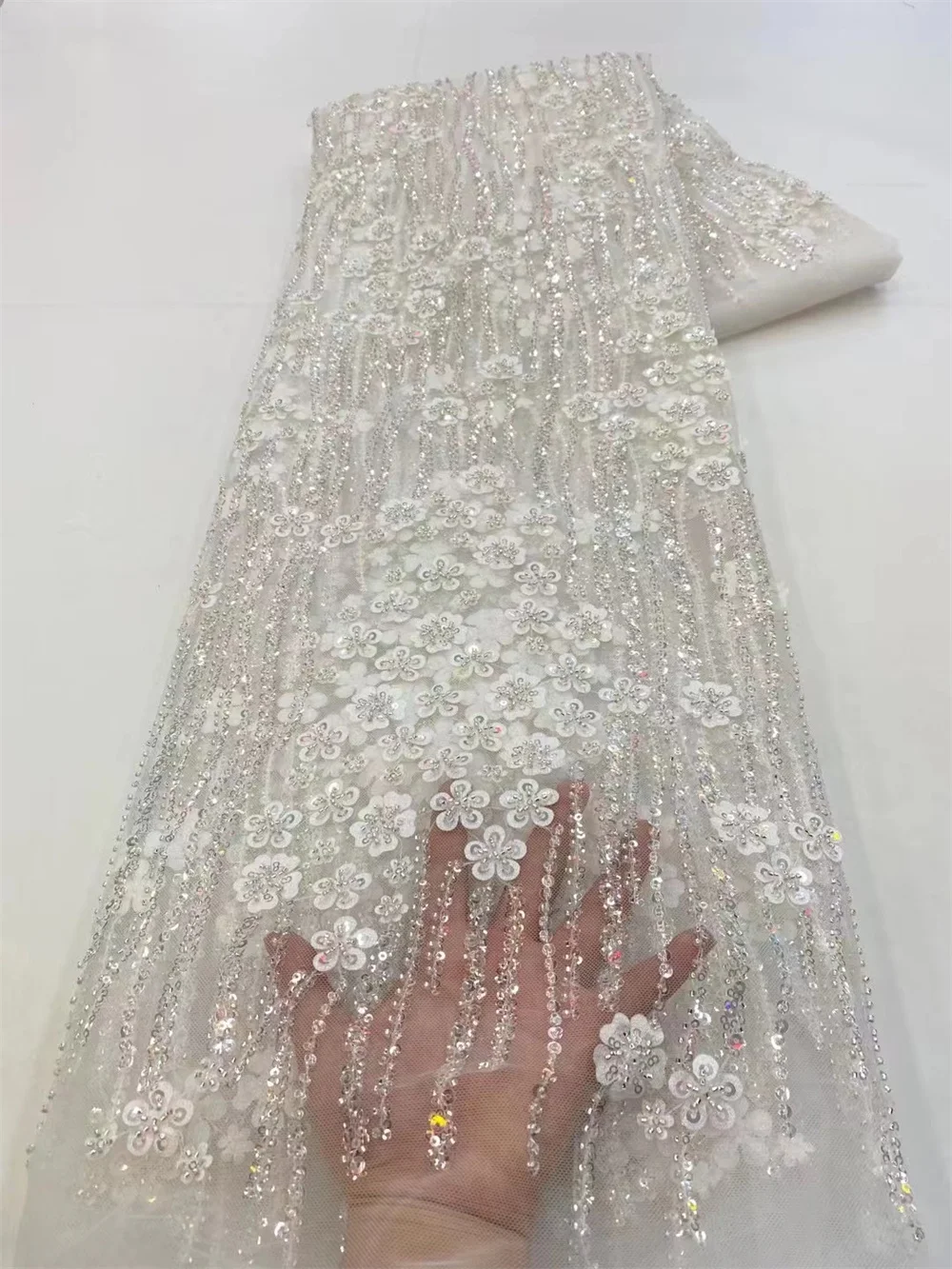 French Tulle Net Lace with Sequins and Beads African Nigerian ...