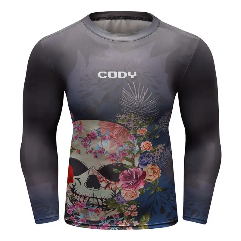 New Skull Mma Bjj Compression Slim Fit Long Sleeves T-shirt Boxing jiu ...