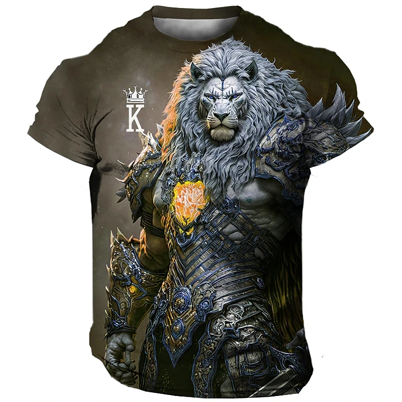Camiseta-masculina-de-manga-curta-com-estampa-de-le-o-3D-tops-engra ...