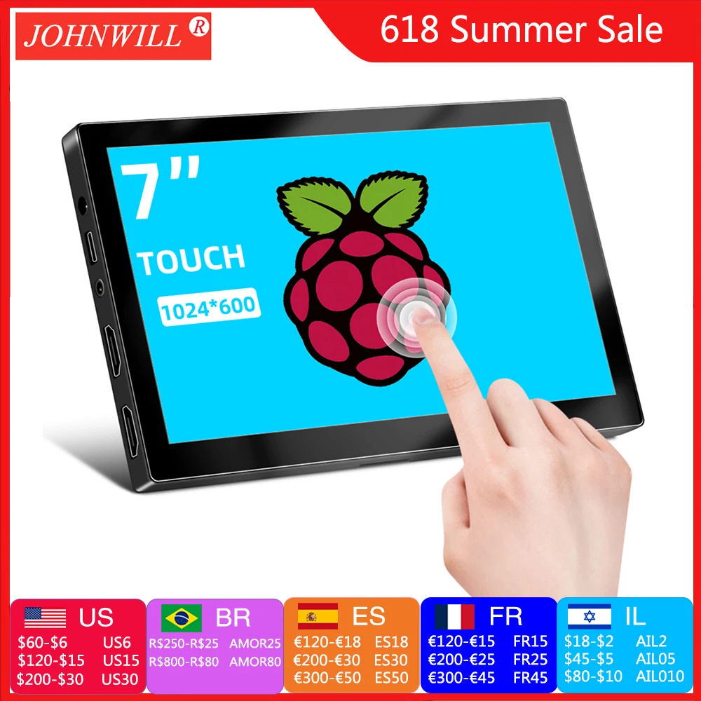 Portable Monitor 7 Inch 1024*600 Tft 5-point Capacitive Touch Screen ...