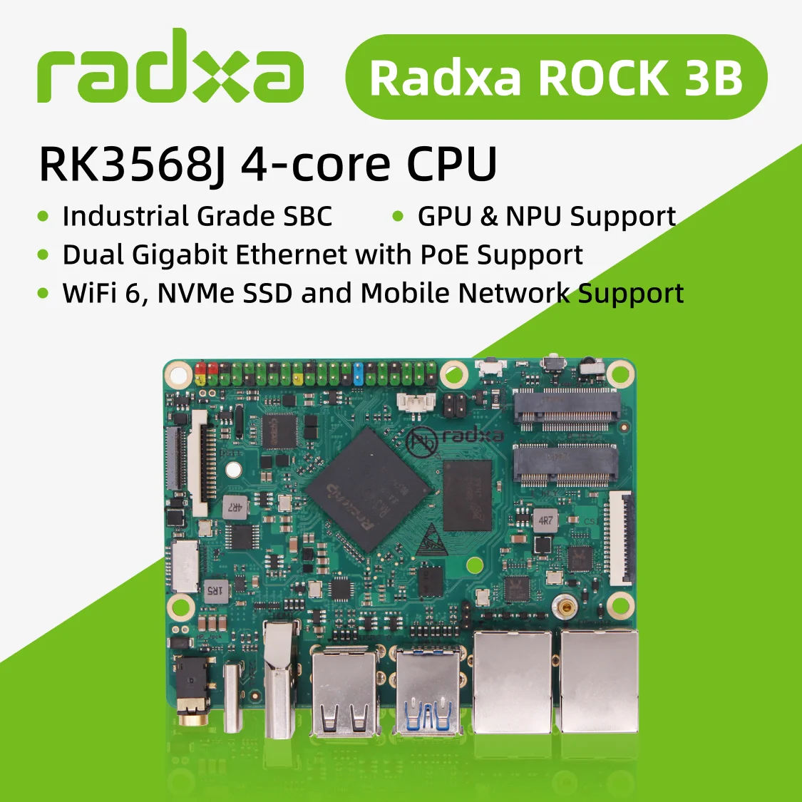 Radxa ROCK 3B RK3568J 4-core CPU SBC, Industrial Grade, and HDMI with ...