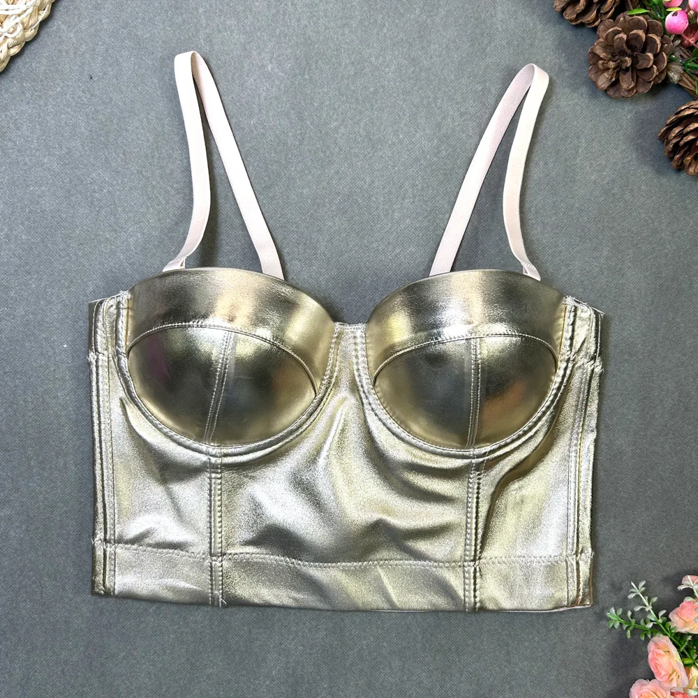 Sexy bustier bra Women fluorescent PU leather camisole slim backless ...