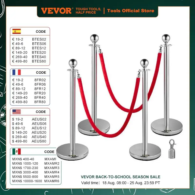 VEVOR-38Inch-Gold-Silver-Stanchion-Posts-Queue-Red-Velvet-Rope-Crowd ...