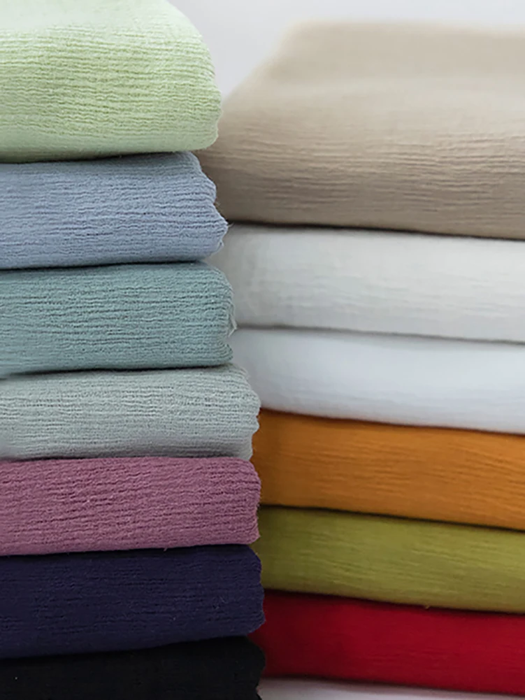 Cotton-Bark-Crepe-Fabric-Solid-Color-Pleated-for-Sewing-Dresses-Clothes ...