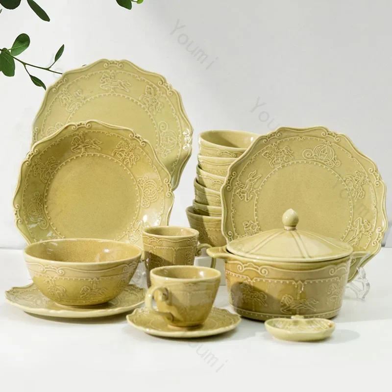 Retro-Relief-Ceramic-Plate-Set-High-End-Restaurant-Fruits-Salad-Bowl ...