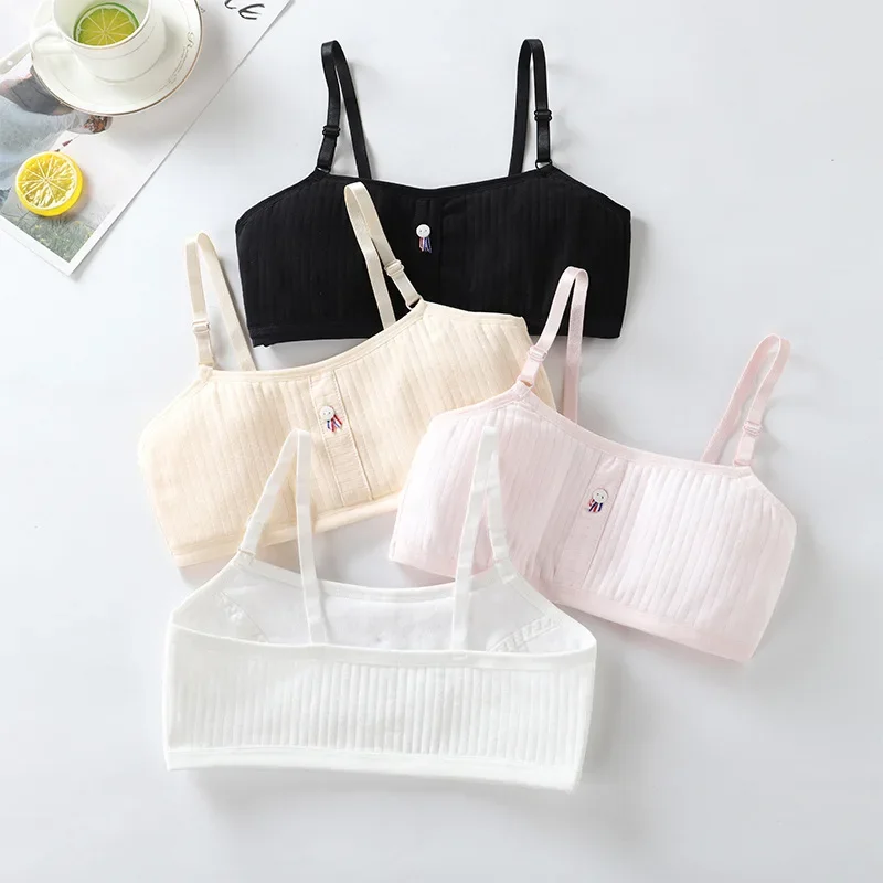 7-12 Years Kids Cotton Bra Solid Color Thin Shoulder Strap Girl Full ...