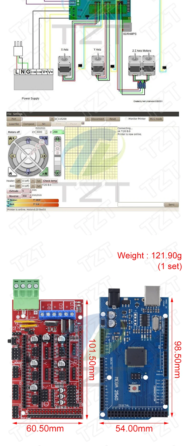 TZT Mega 2560 R3 + контроллер RAMPS 1.4 для Arduino + кабель UNO R3 ...