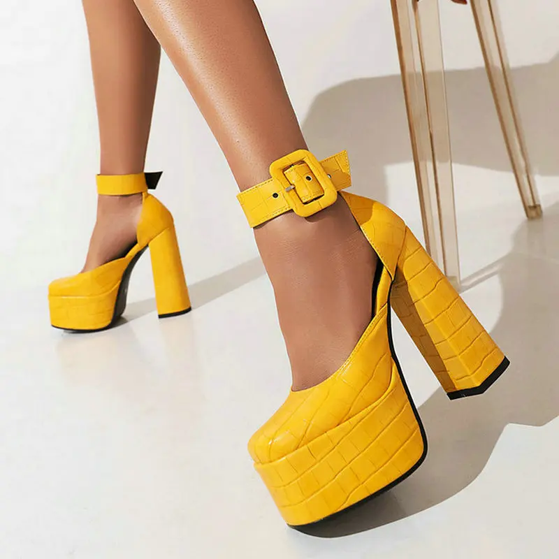 Yellow Thick High Heel Shoes | Yellow Women Platform Shoes | Heel Lady ...