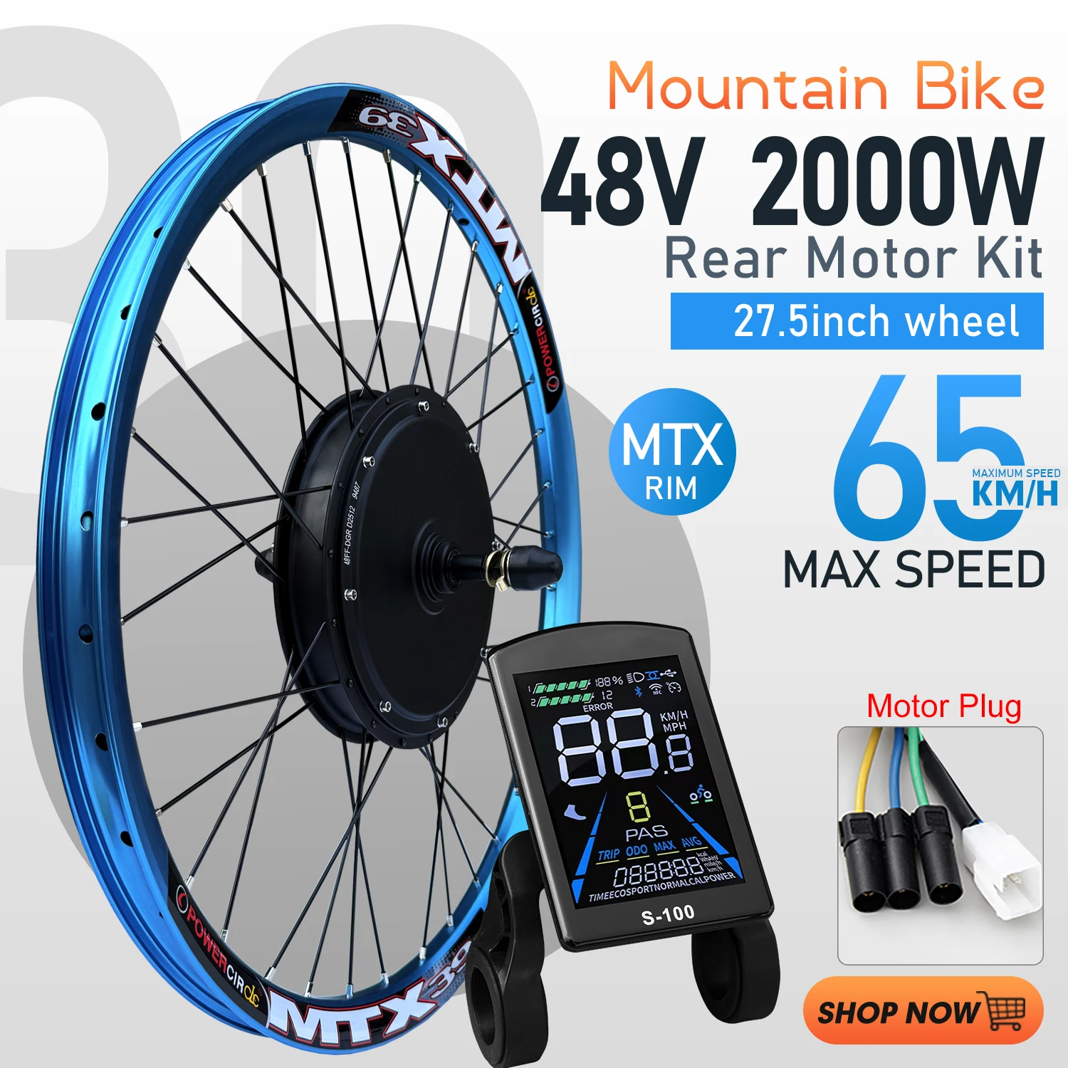 MTX39 48V 2000W Electric Bicycle Conversion Kit Rear Hub Motor Wheel ...