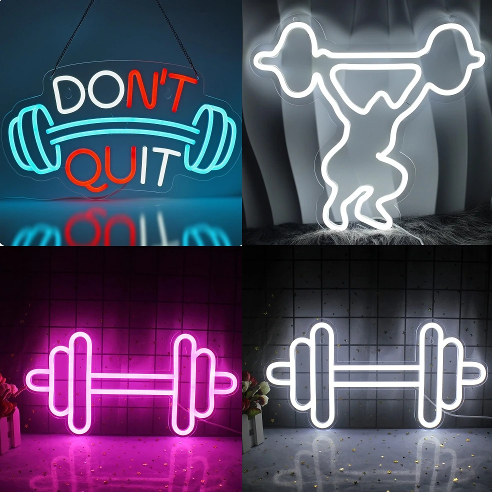 Barbell Fitness Neon Sign Dumbbell LED Light Gym Art Wall Decoration ...