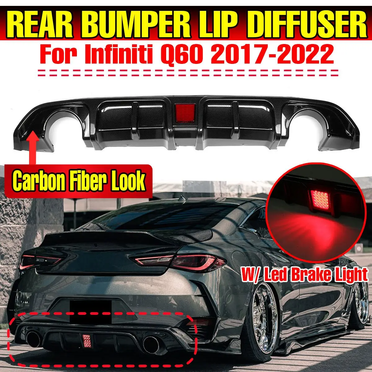 High Quality Car Rear Bumper Diffuser Lip Spoiler With Led Brake Light ...