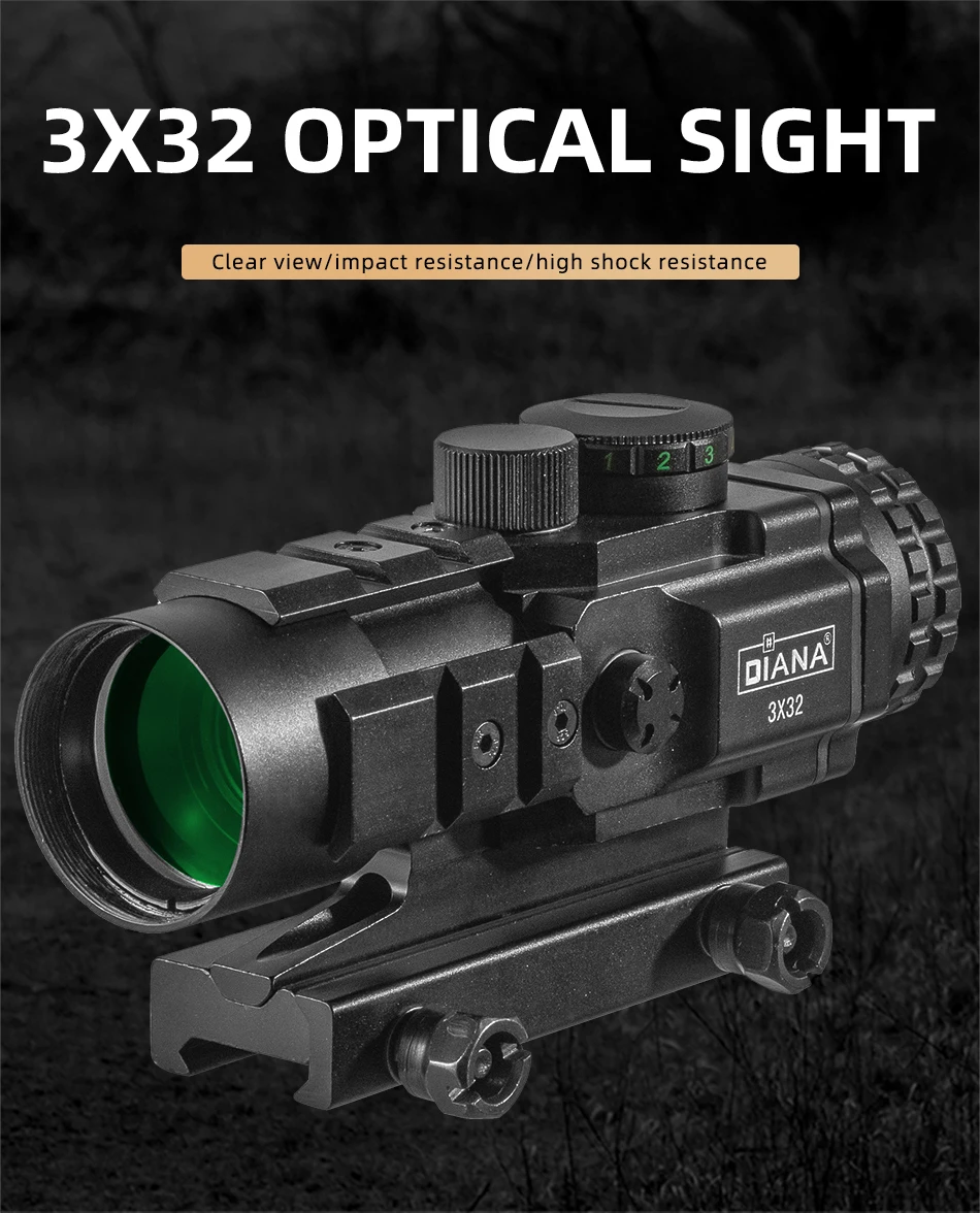 DIANA 3X32 Red And Green BDC Chevron Scope Tactical Optical Rifle Scope ...