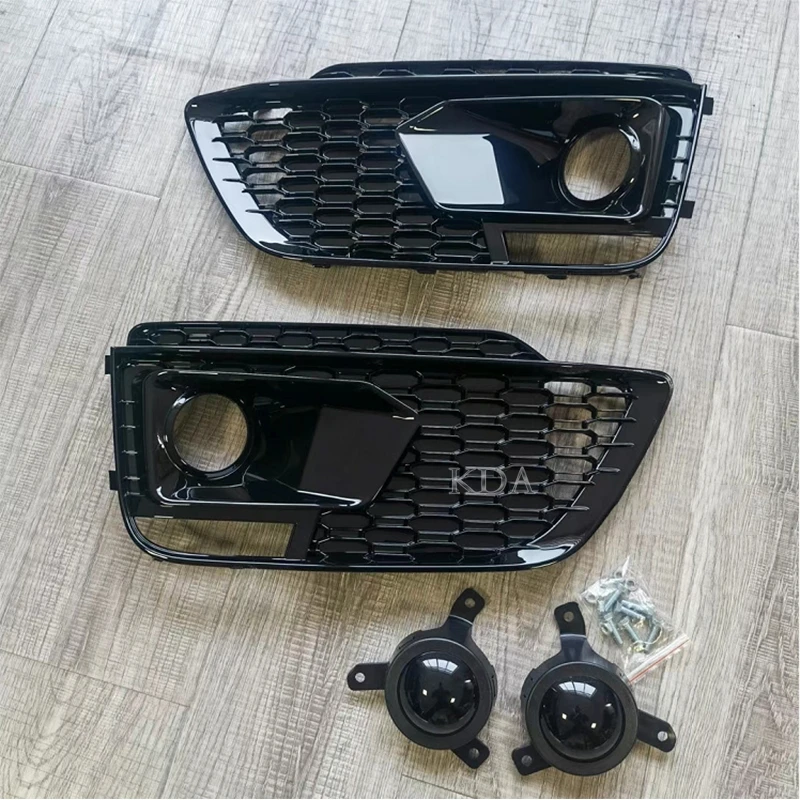 Auto All Black Front Bumper Fog Light Grill Mesh Cover Racing Grills ...