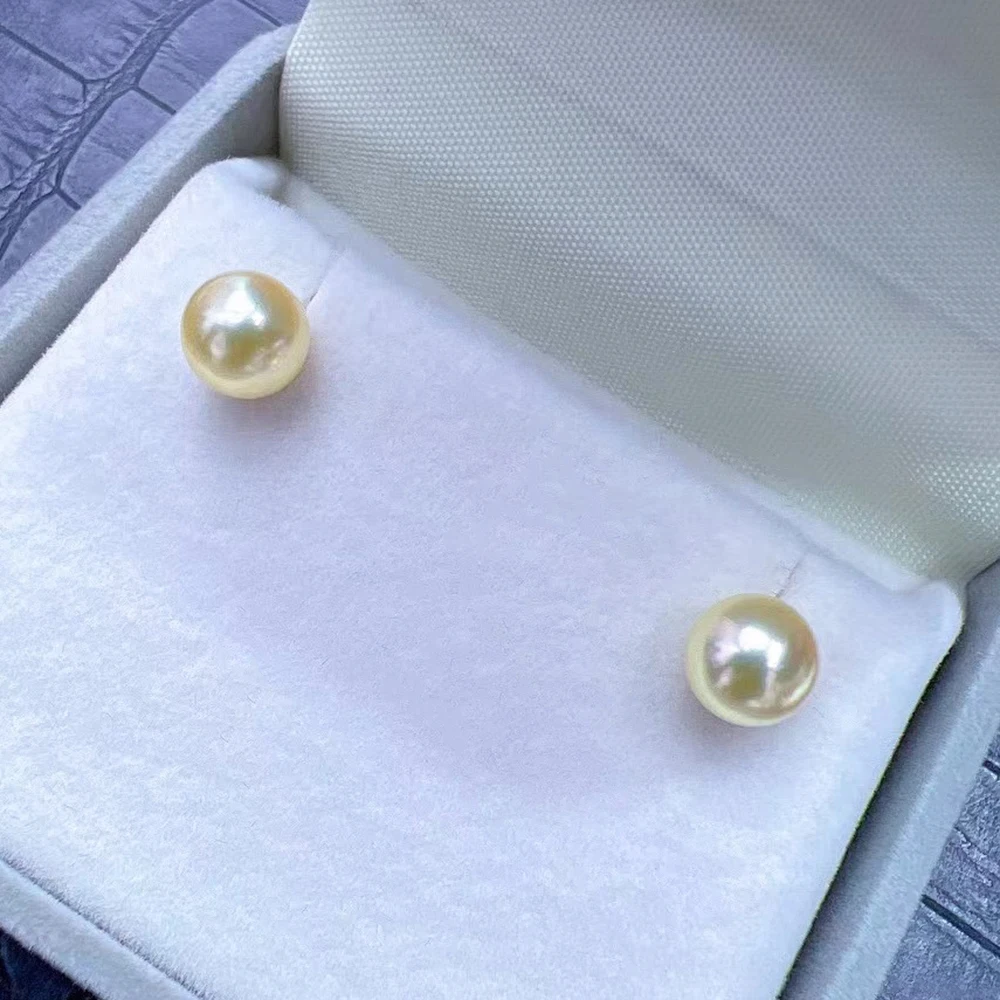6-7mm-Japanese-Gold-Color-Natural-Akoya-Pearl-Stud-Earrings-Exquisite ...
