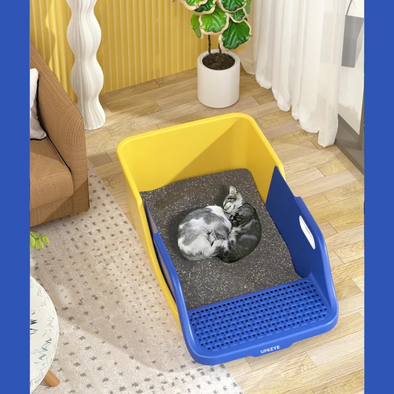 Cat-Litter-Pan-Semi-Closed-Extra-Large-Lazy-Cat-Litter-Box-Anti-Splash ...