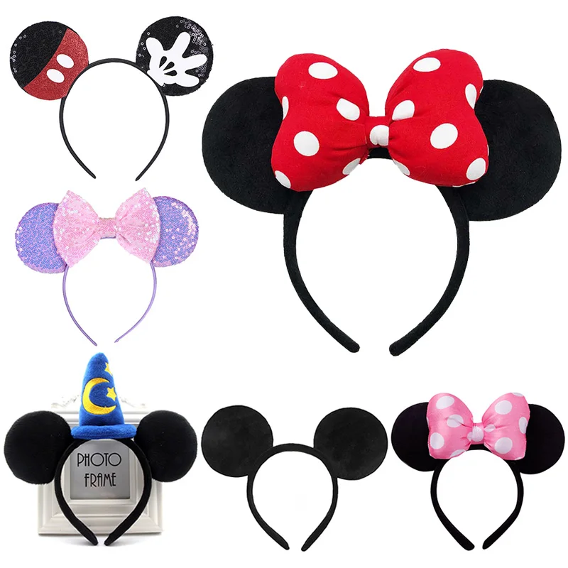 Disney-Mickey-Mouse-Headband-Cartoon-Minnie-Ears-Sequin-Bows-Hairband ...