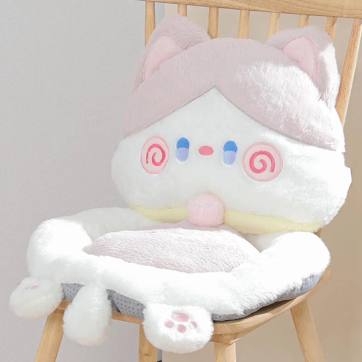 White Cat Chair Pillow with Backrest Non-Slip Machine Wash Plush Seat ...