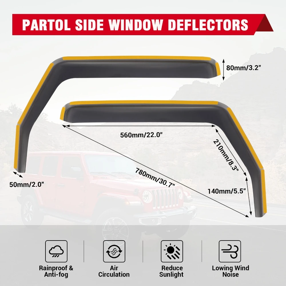 For Jeep Wrangler JK 2007 2017 2/4 Doors Window Rain Awnings Shelters ...