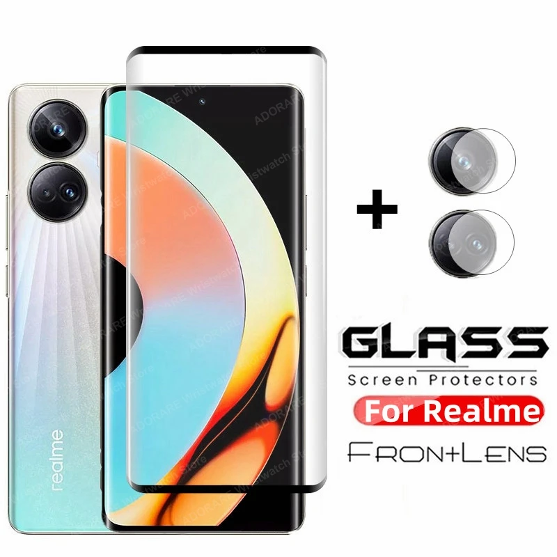 2in1 Tempered Glass For Realme 10 Pro Plus Full Screen Protector Camera ...