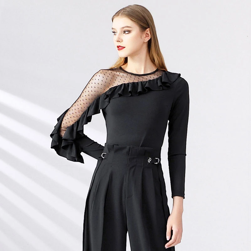 Irregular-Flounced-Sleeves-Ballroom-Dance-Tops-Female-Latin-Dancing-Top ...