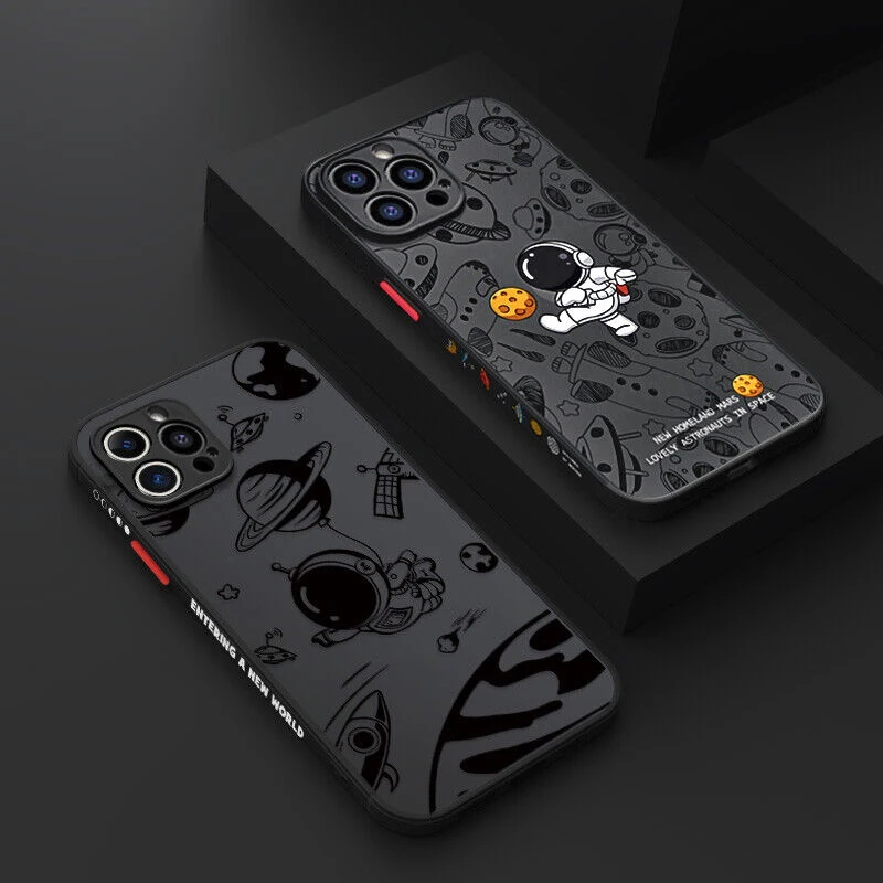 Matte-Cartoon-Space-Astronaut-Phone-Case-For-iPhone-15-14-13-12-11-Pro ...