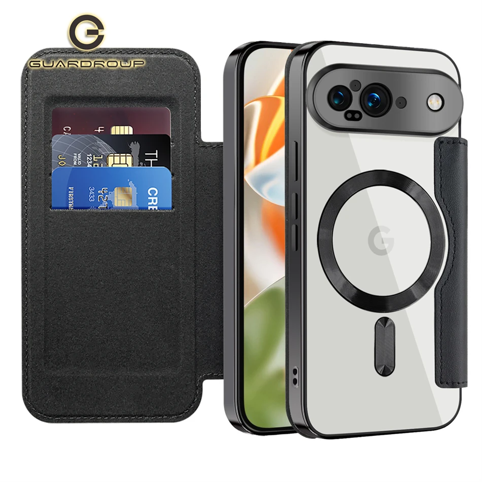 Luxury Leather Wallet Card Clip Magnetic Clear Case For Google Pixel 9 ...
