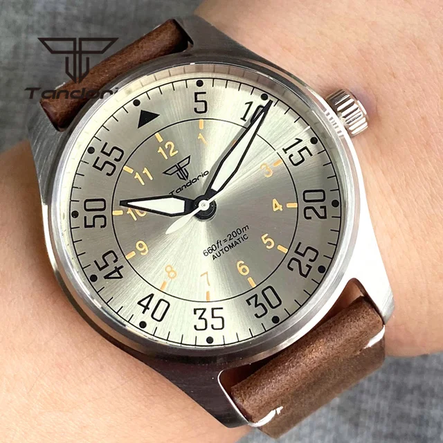 Tandorio Silver Sunburst Dial Luminous NH35A PT5000 39mm 200M Pilot ...