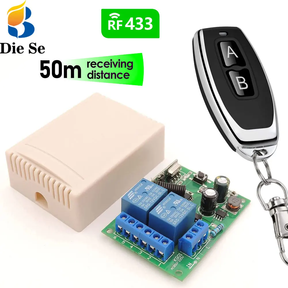 433MHz-RF-Universal-Remote-Control-Gate-Door-Module-AC-220V-2CH-Relay ...