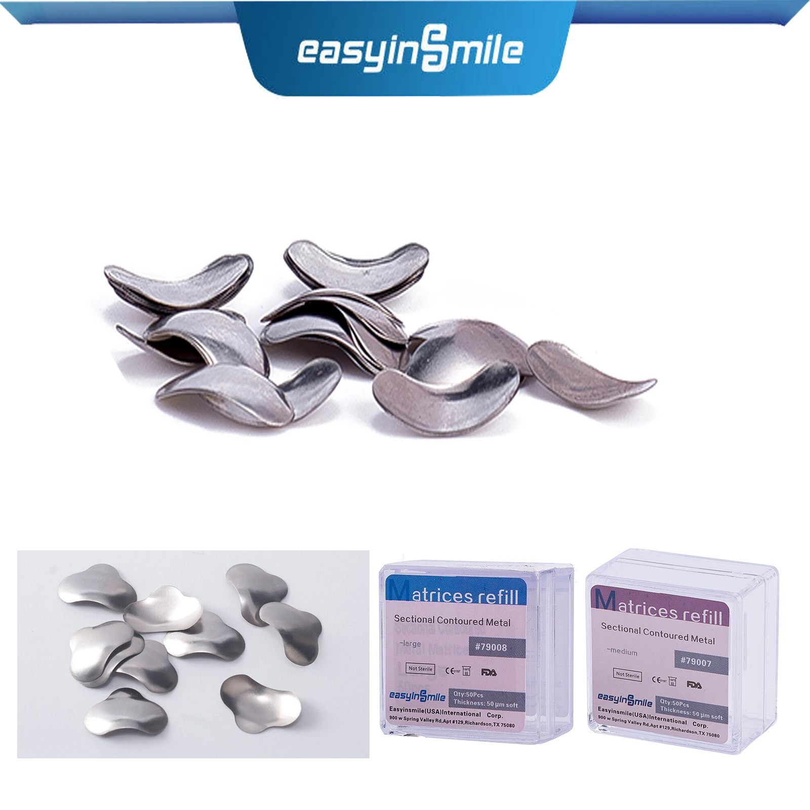 50 Pcs/Set Dental Sectional Contoured Matrices Refill Matrix Band ...