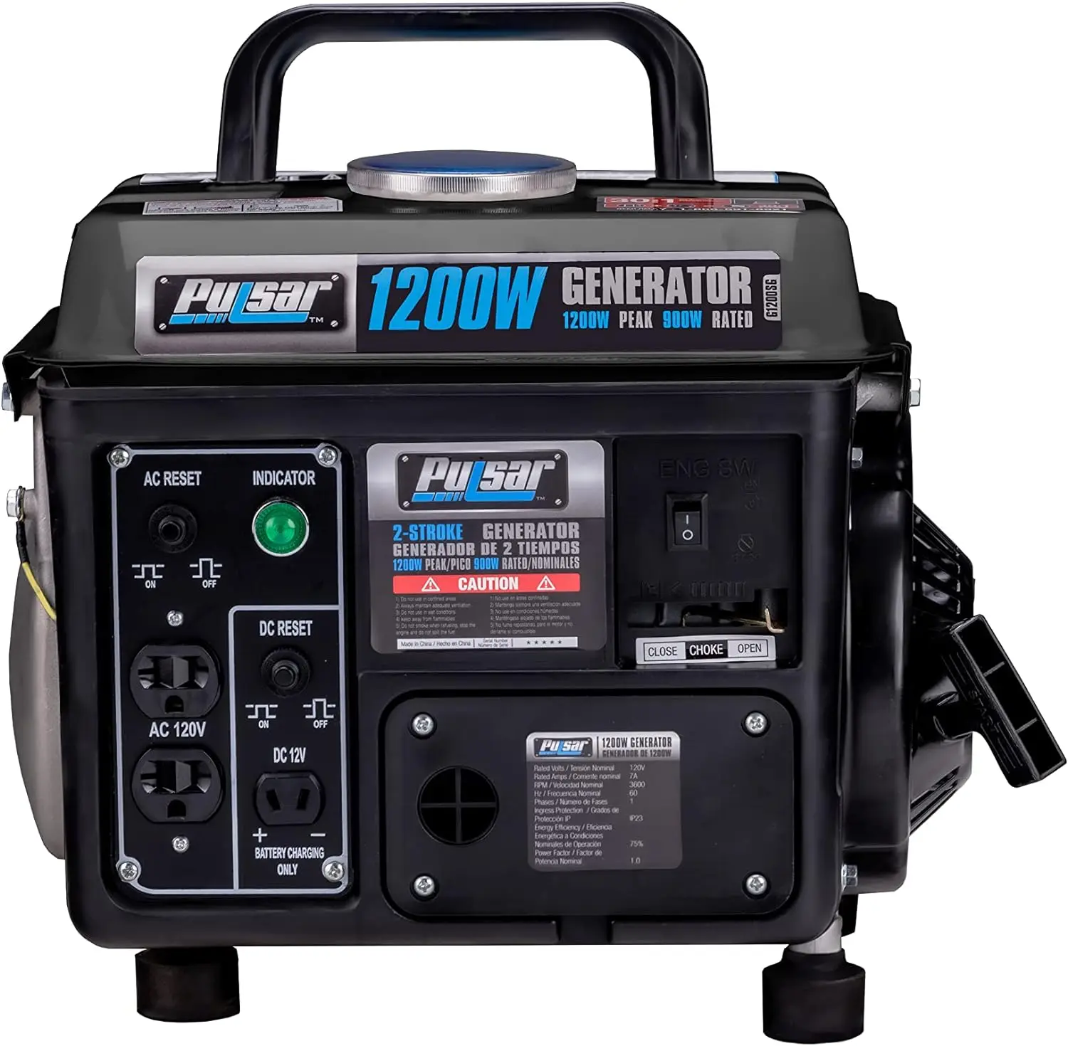 1-200W-Carrying-Handle-Gas-Powered-Portable-Generator-1200w-Black-Gray ...