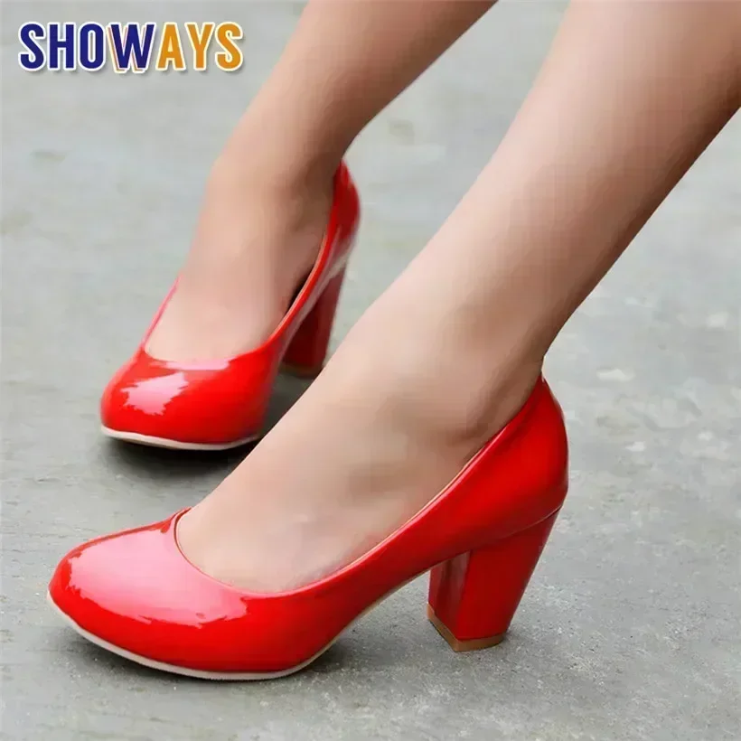 Talons-hauts-en-cuir-verni-rouge-pour-femmes-escarpins-de-printemps ...