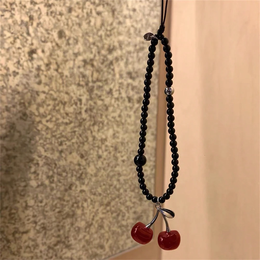 Cute 3D Cherry Pendant Phone Chain Lanyard Charm Strap Wrist Bead Cord ...
