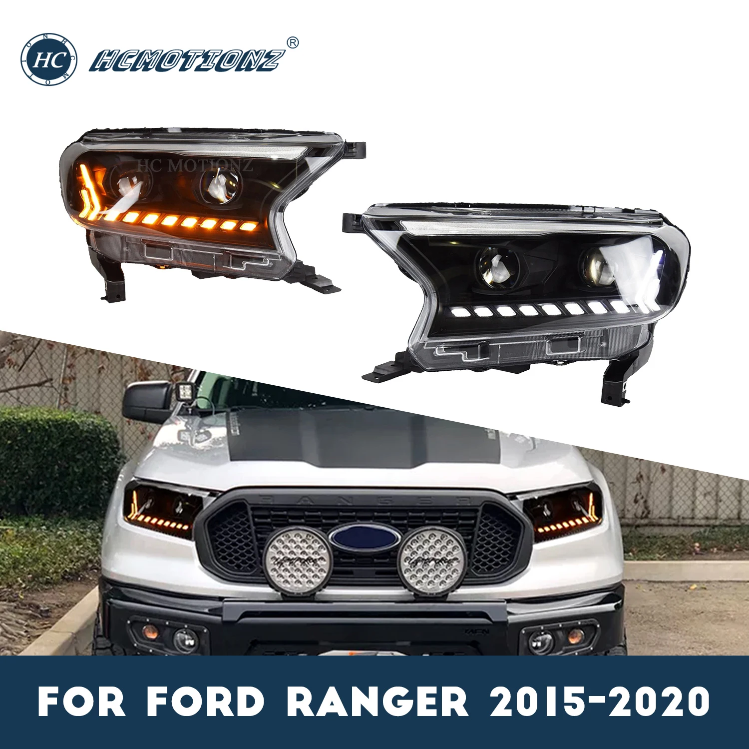HCMOTIONZ Headlights Assembly for Ford Ranger 2015 2020 4X4 Pickup ...