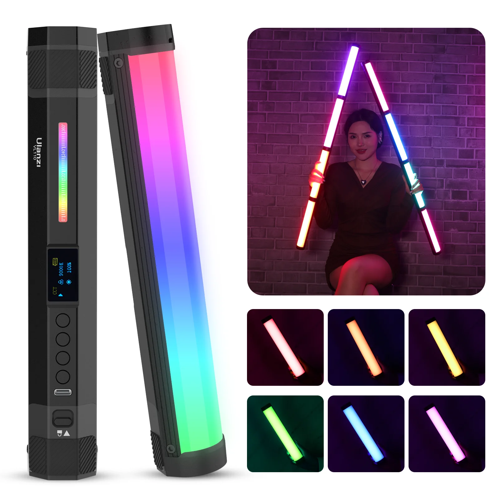 Ulanzi-VL110-Handheld-RGB-Light-Tube-Stick-Video-soft-Light-2500-9000K ...