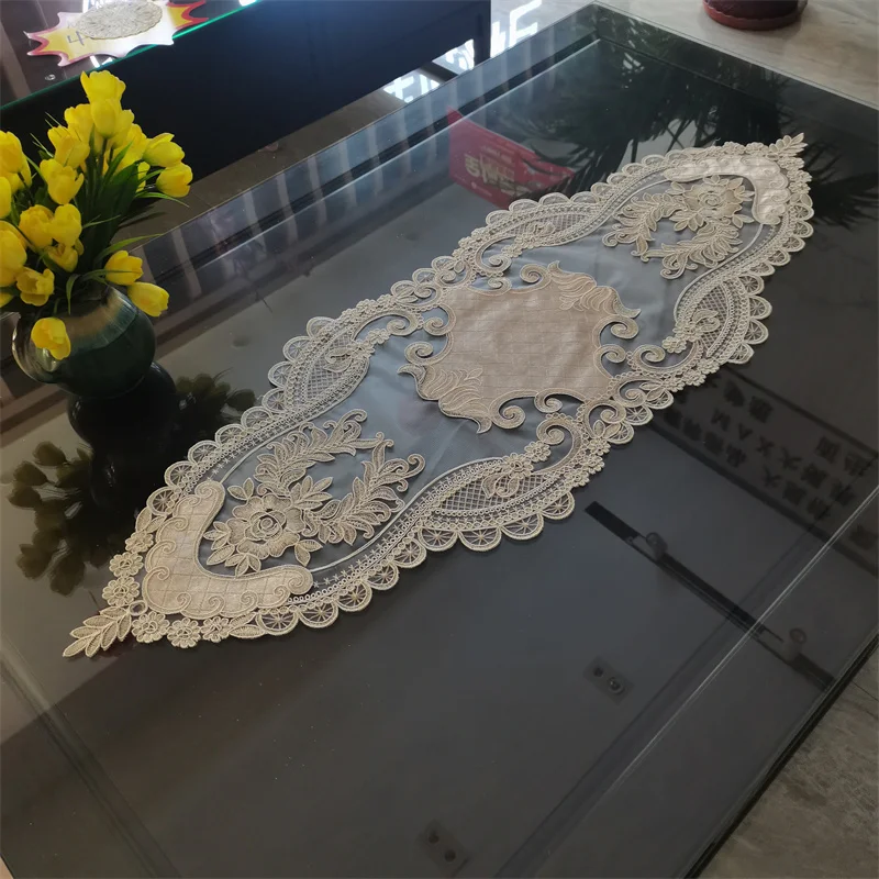 NEW-Velvet-Lace-Embroidered-European-Table-Runner-Tablecloth-Luxury ...