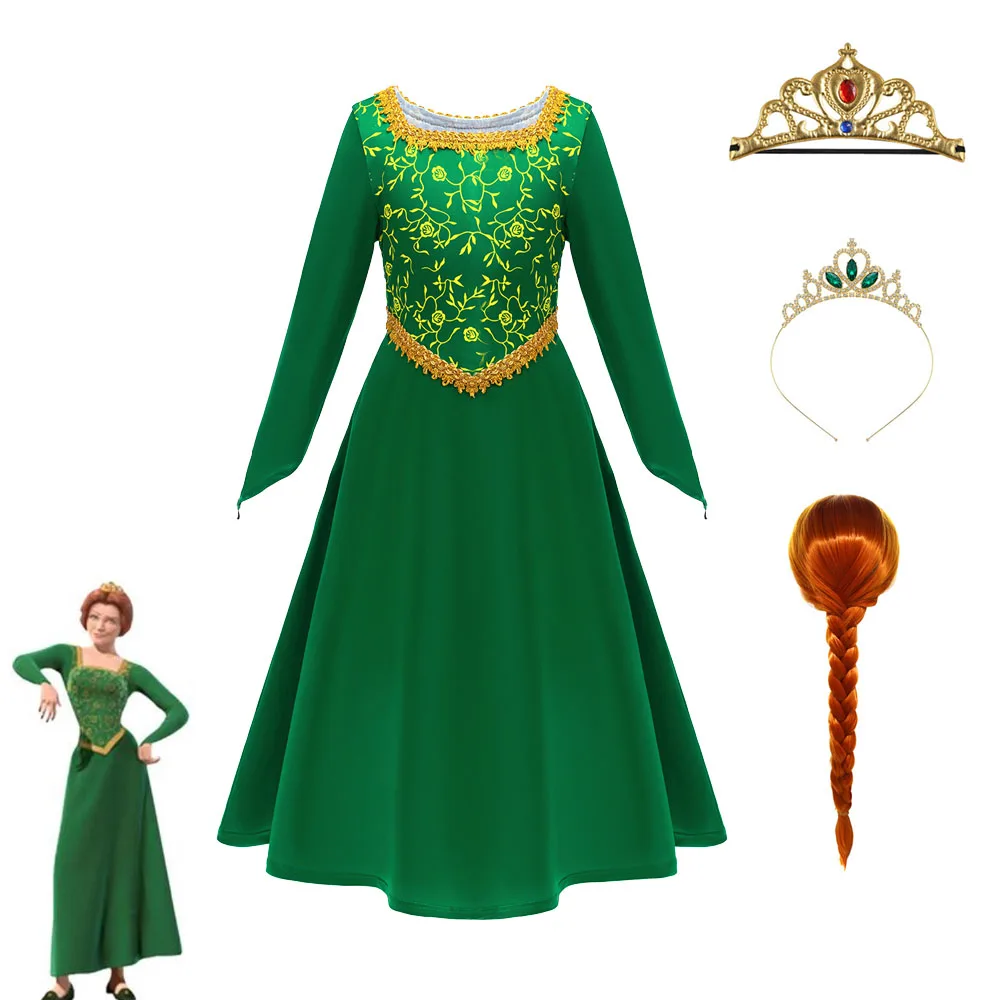 Girls-Princess-Fiona-Dress-Shreks-Cosplay-Costume-Halloween-Fancy-Green ...