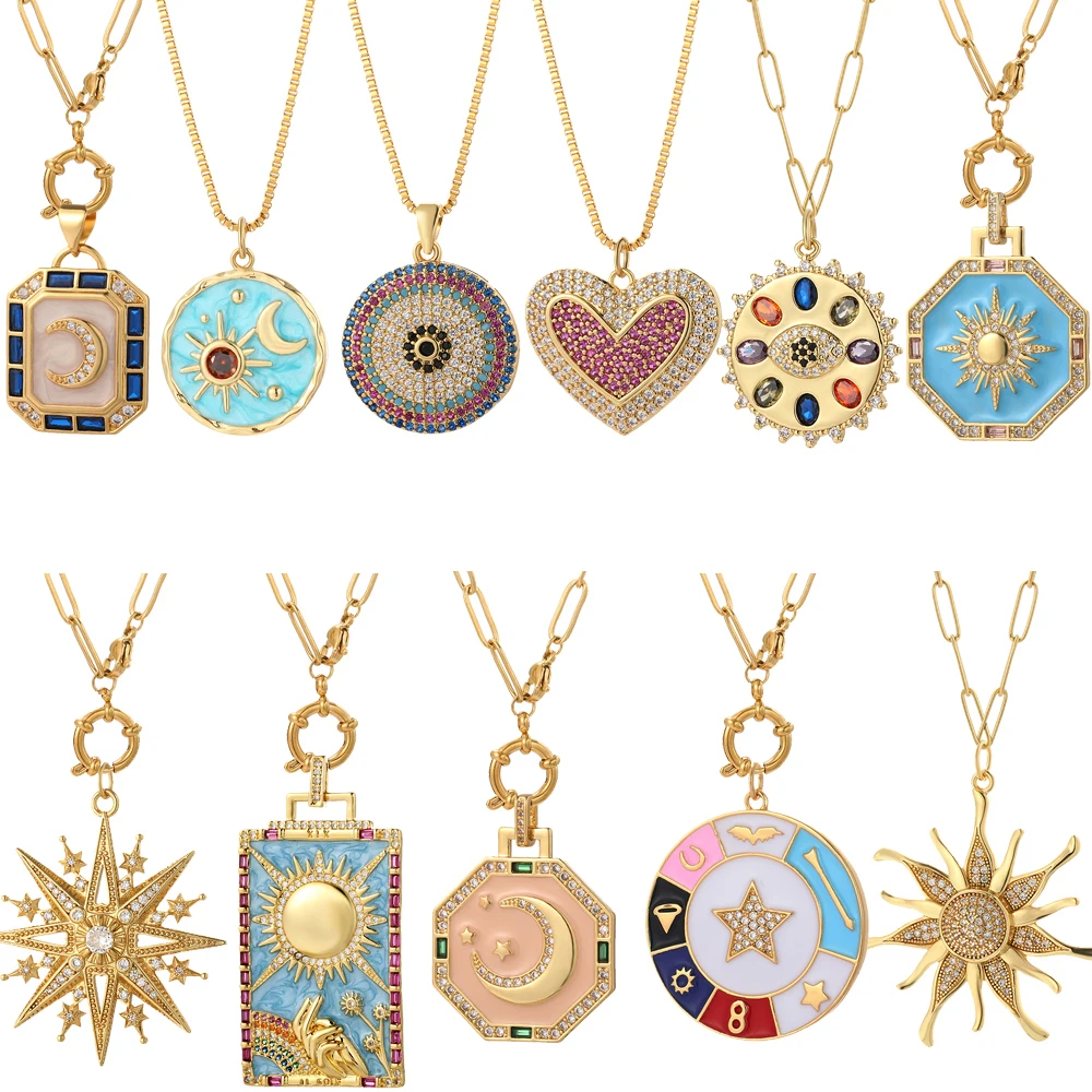 Cute Heart Bohemian Moon Necklace For Women Sun Pendant Star Collars ...