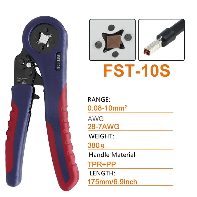 WOZOBUY Tubular Terminals Crimping Tools FST-10S 0.08mm-10mm² 28-7AWG & FST 6-6 0.08-6mm² 28 ...