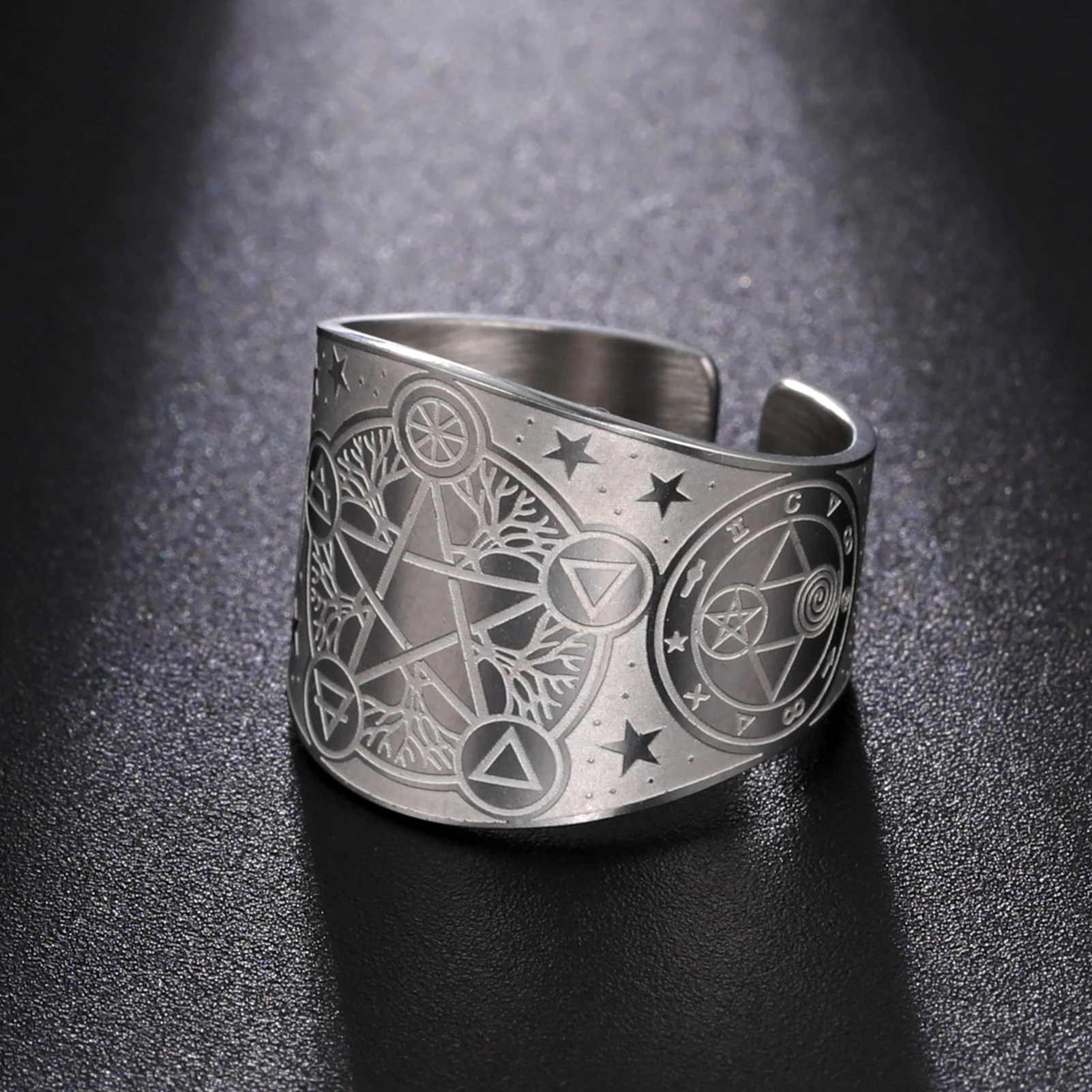 Wicca Pentagram Witch Ring Tree of Life Pagan Pentacle Ring Eternity ...
