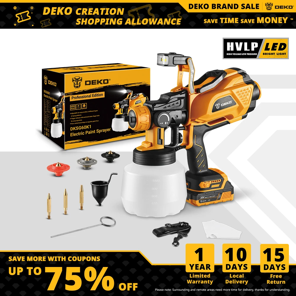 DEKO-HVLP-Spray-Gun-with-LED-Light-3-Nozzle-1200ml-Large-Capacity-High ...