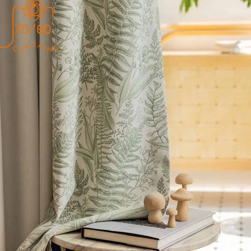 Matcha-Green-Hand-painted-Plant-Retro-Cream-Color-Patchwork-Curtains-for-Living-Room-Bedroom ...