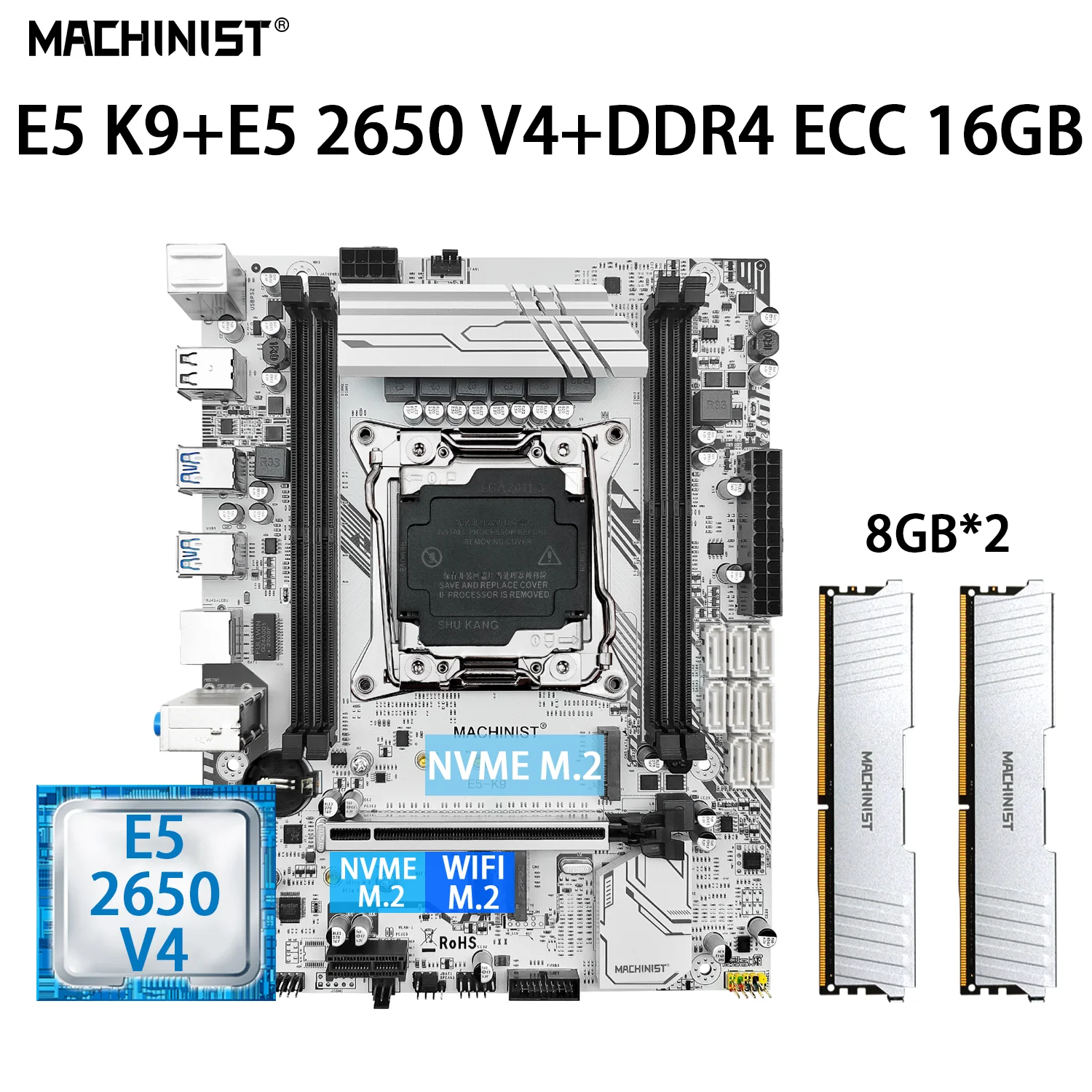 MACHINIST-Kit de placa base X99 LGA 2011-3, con Intel Xeon Set E5 2650 V4 CPU 2 piezas x 8GB ...